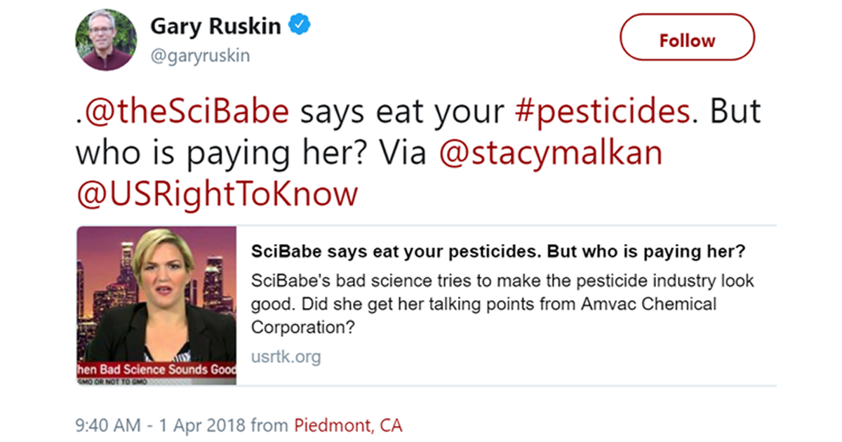 EXPOSED: Blogger 'SciBabe' gets called out by heroes at US Right to Know